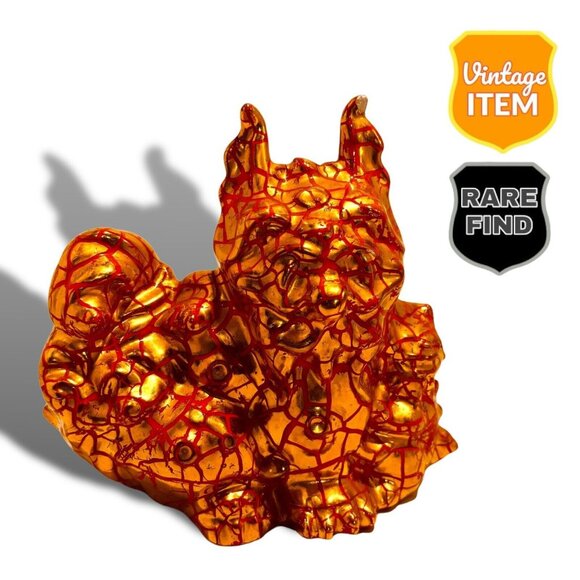Accents | Vintage Orange Gold Chinese Guardian Foo Dog Statue Extremely ...